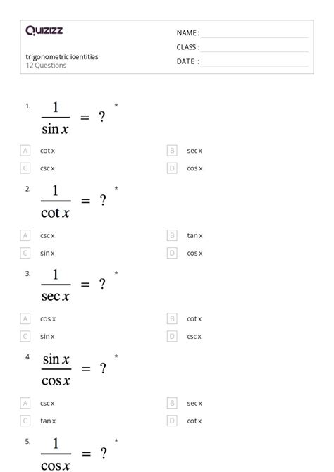 Printable Trigonometric Identities Worksheets Quizizz