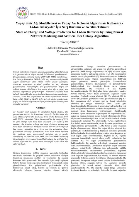 Pdf State Of Charge And Voltage Prediction For Li Ion Batteries By Using Neural Network