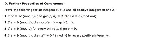 Solved D Further Properties Of Congruence Prove The Chegg Com