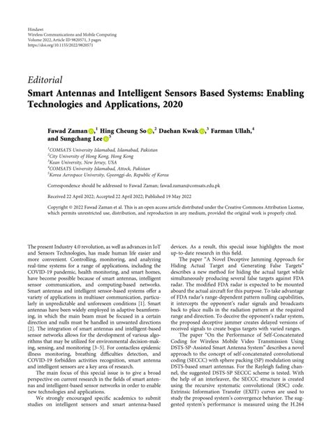 Pdf Smart Antennas And Intelligent Sensors Based Systems Enabling Technologies And
