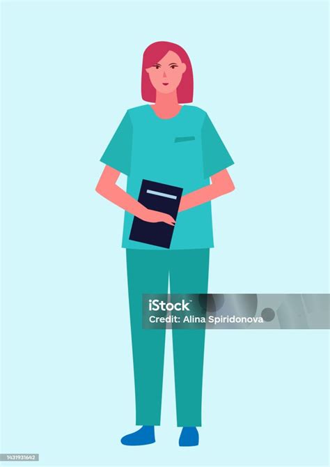 여성 간호사의 초상화 청진기로 제복을 입은 메딕 노동자 흰색 배경에 고립 된 평면 만화 벡터 일러스트 레이 션 간호사에 대한