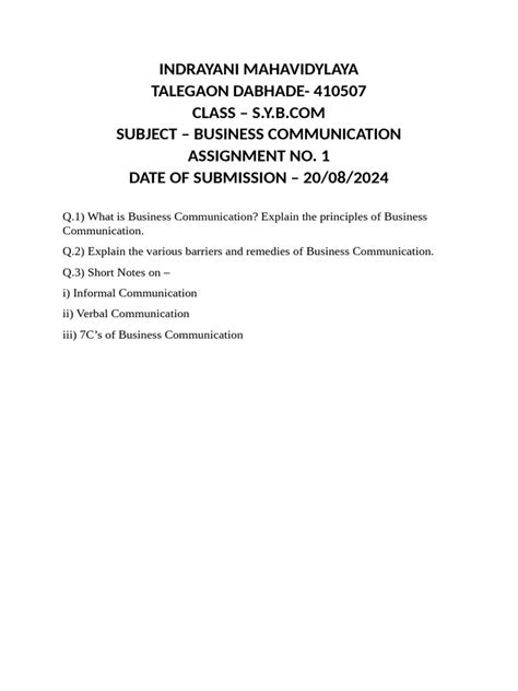 Business Communication Assignment 1 Pdf