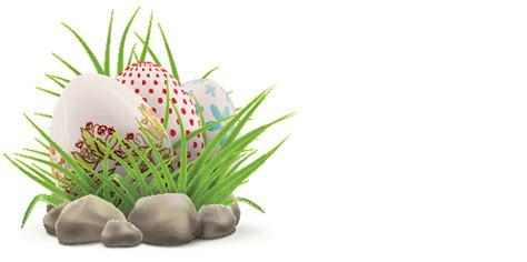 3 거룩한 부활절 휴가 화려한 엽서 색칠 푸른 잔디 벡터 현실적인 그림에에서 숨어 장식된 달걀 0명에 대한 스톡 벡터 아트 및