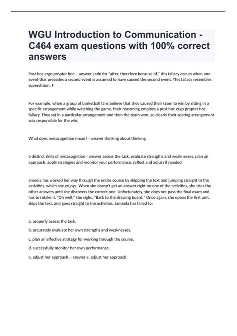 Wgu Introduction To Communication C464 Exam Questions With 100 Correct Answers Wgu C464