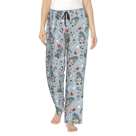 Wukai Winter Gnome And Snowman Women Pajama Pants Comfy Stretch Drawstring Palazzo Wide Leg