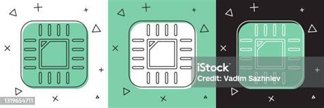 흰색과 녹색 검은 색 배경에 격리 마이크로 회로 cpu 아이콘컴퓨터 프로세서를 설정합니다 회로 기판칩 또는 cpu 마이크로