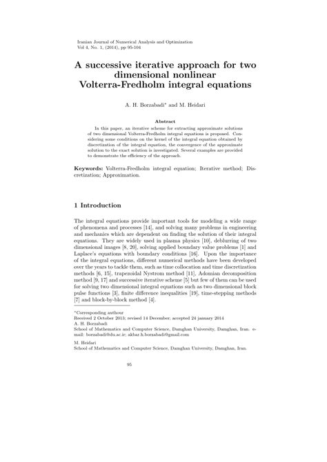 Pdf A Successive Iterative Approach For Two Dimensional Nonlinear Volterra Fredholm Integral