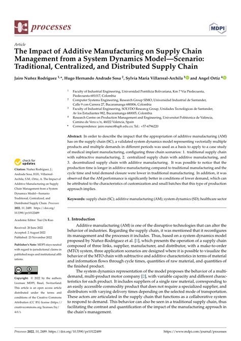 Pdf The Impact Of Additive Manufacturing On Supply Chain Management From A System Dynamics