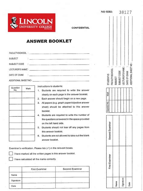 Final Exam Answer Sheet Cover Pdf