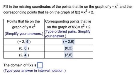 Solved Fill In The Missing Coordinates Of The Points That