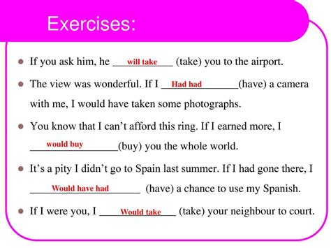 Conditional Exercise First Second Third Conditionals
