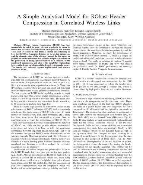Pdf A Simple Analytical Model For Robust Header Compression In Correlated Wireless Links