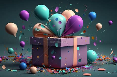 생일 축하 선물 상자가 있는 풍선 3d 사진 무료 다운로드 Lovepik