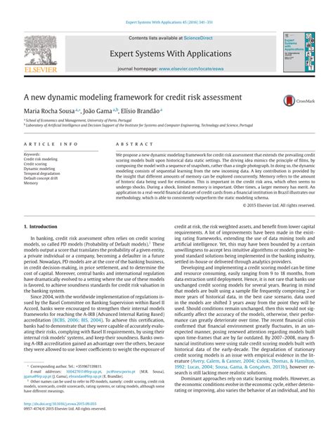 Pdf A New Dynamic Modeling Framework For Credit Risk Assessment