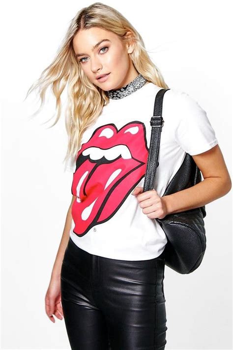 Boohoo Jenna Rolling Stones Oversized T Shirt Trendy Tshirts White