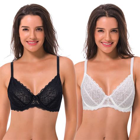 Curve Muse Semi Sheer Balconette Underwire Lace Bra And Scalloped Hems