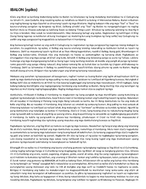 Epikong Bikolano Ibalon O Handiong Ibalon Epiko Kilala Ang Bicol