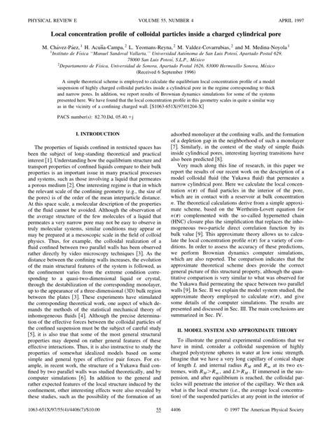 Pdf Local Concentration Profile Of Colloidal Particles Inside A Charged Cylindrical Pore