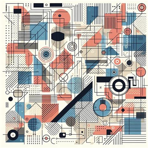 Abstract Geometric Pattern With Overlaid Shapes And Lines In Contrasting Colors For Modern