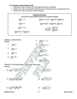 Finding Limits Algebraically By Allison Prime TpT