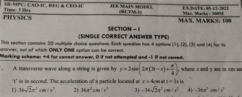 Single Correct Answer Type This Section Contains 20 Multiple Choice Que
