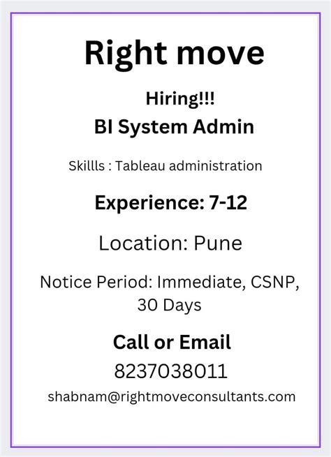 Shabnam P On Linkedin Tableau Tableauadmin Tableauadministrator Hiring Hiringnow Rightmove