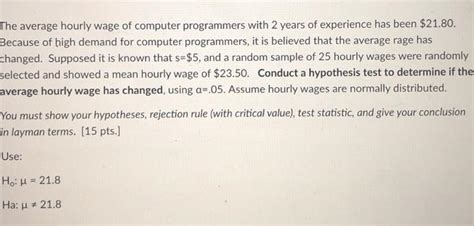 Solved The Average Hourly Wage Of Computer Programmers With