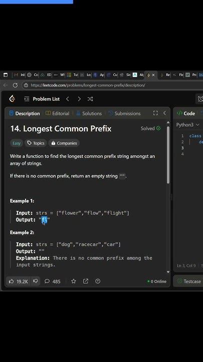 Leetcode 14 Longest Common Prefix Coding Leetcode Python
