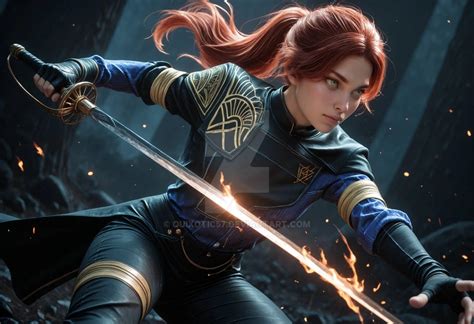 Quixotic57 Deviantart Com Maelle Wields A Flaming Sword With Fierce