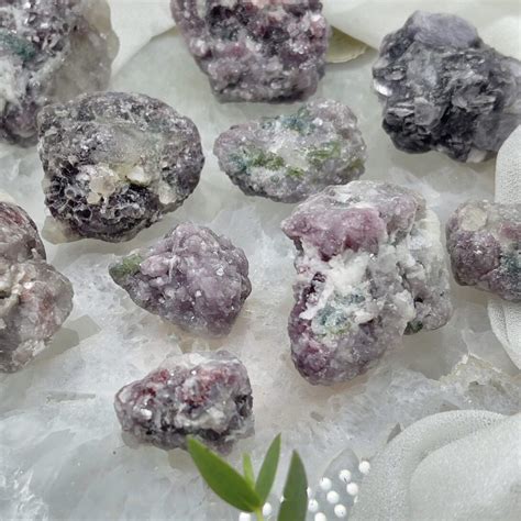 Natural Lepidolite Crystal With Albite And Green Tourmaline