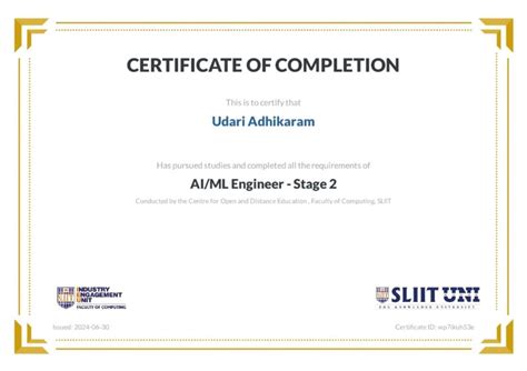 Completed Stage 2 Of Aiml Program At Sliit Uni Udari Adhikaram