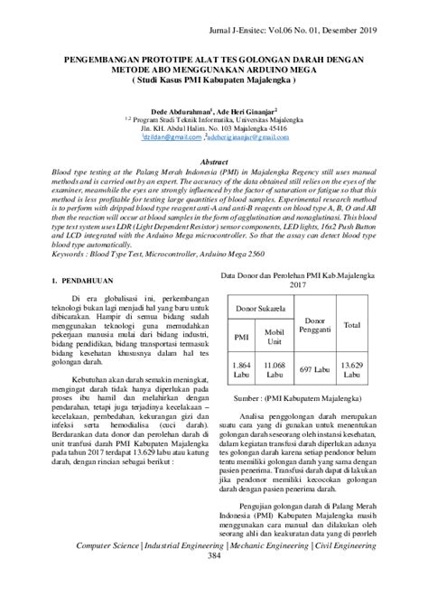Pdf Pengembangan Prototipe Alat Tes Golongan Darah Dengan Metode Abo Menggunakan Arduino Mega
