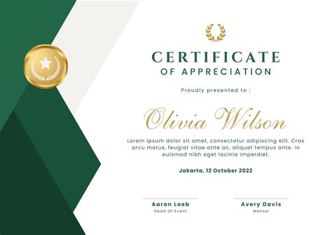 Template Certificate Of Appreciation