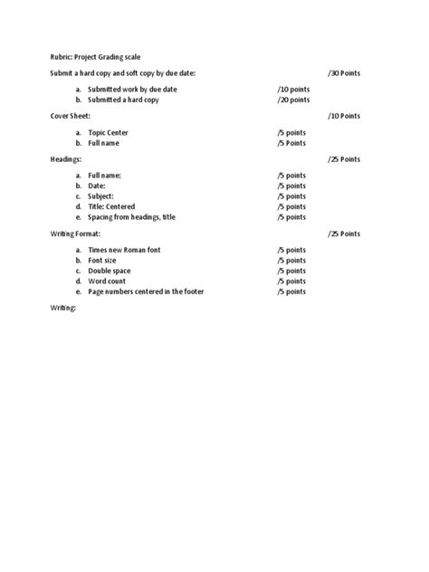 project grading rubric pdf