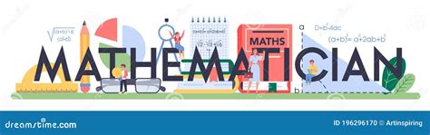 Mathematician Typographic Header Mathematician Use Formulas And Diagrams Vector Illustration