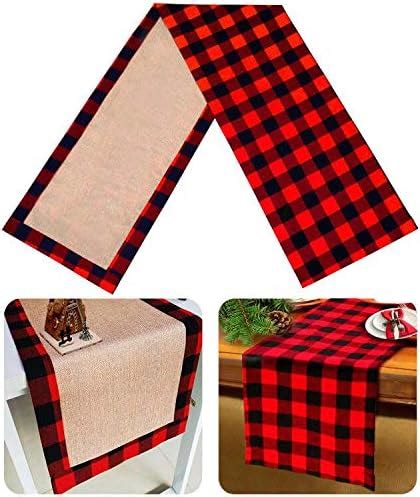 Senneny Buffalo Plaid Table Runner Reversible Burlap