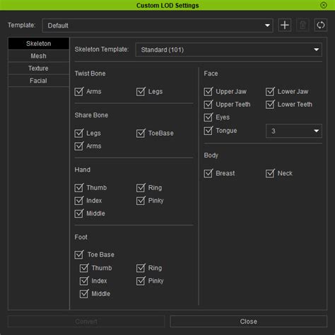 customizing character levels