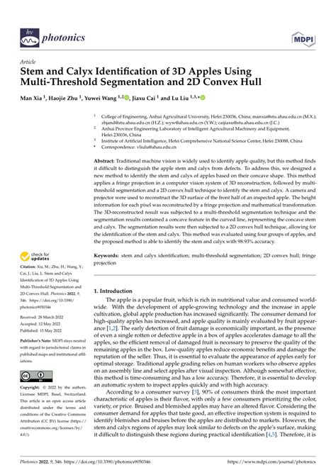 pdf stem and calyx identification of 3d apples using multi threshold segmentation and 2d
