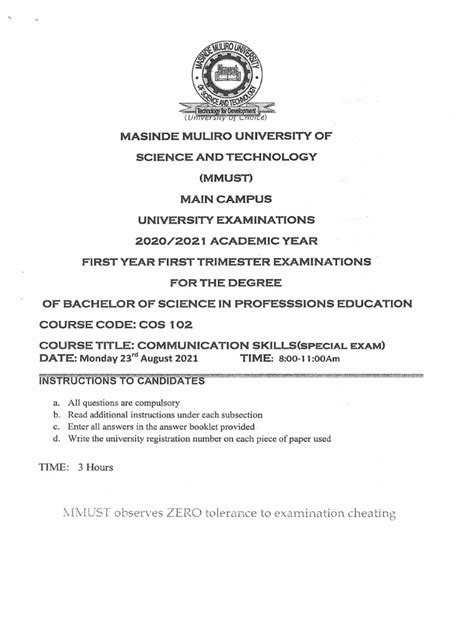 Cos 102 Communication Skills Special Exam Pdf
