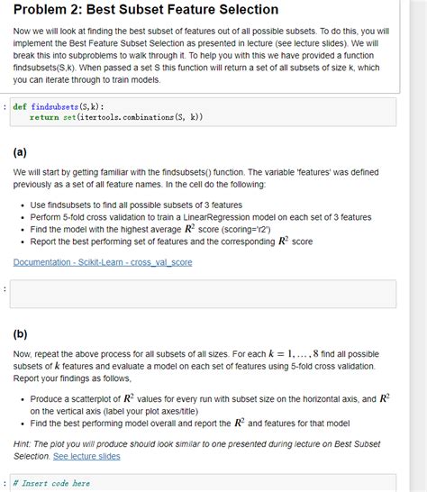solved problem 2 best subset feature selection now we will