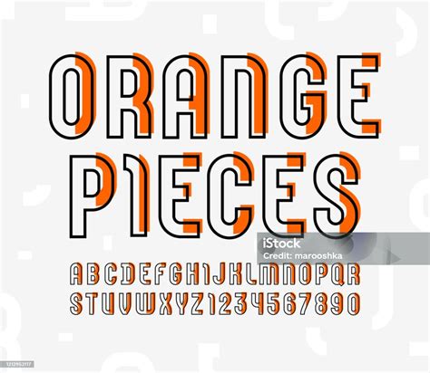 시프트 글꼴 어반 모던 트렌디 알파벳 블랙 아웃라인과 오렌지 조각으로 만든 세련된 글자 벡터 일러스트 10eps 블록에 대한