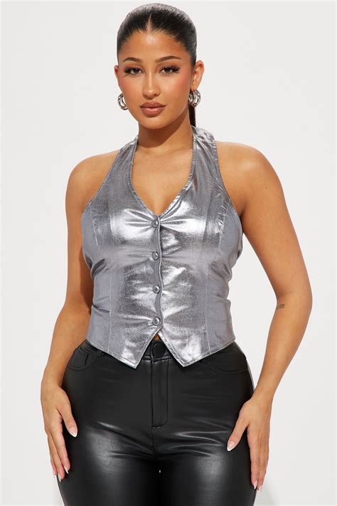 Super Model Vibes Metallic Corset Top Silver Fashion Nova