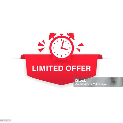 한정 제공 버튼 리본 플랫 라벨 알람 클럭 카운트다운 로고 판매 배너 포스터 가격 격리된 흰색 배경의 벡터입니다 Eps 10 금지됨에 대한 스톡 벡터 아트 및 기타 이미지