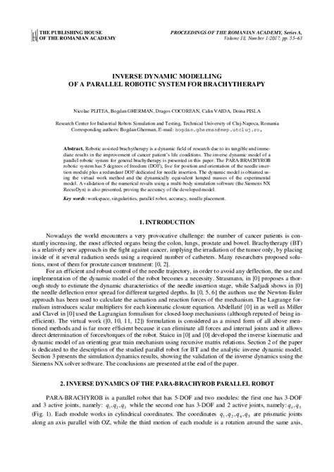 pdf inverse dynamic modelling of a parallel robotic system for