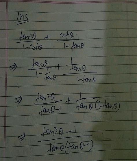 Frac{tan Theta}{1 Cot Theta} Frac{cot Theta}{1 Tan Theta} 1 Sec Theta Cos