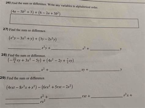 Solved 26 Find The Sum Or Difference Write Any Variables In Alphabetical Order 4a 5b23