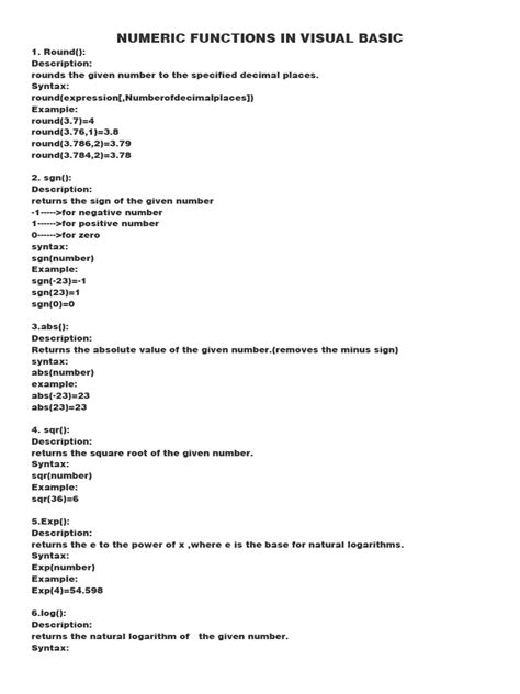 Numeric Date Financial String Functions In Visual Basic Pdf Trigonometric Functions