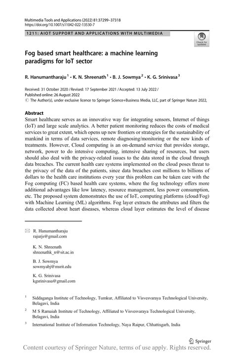 Fog Based Smart Healthcare A Machine Learning Paradigms For Iot Sector Request Pdf