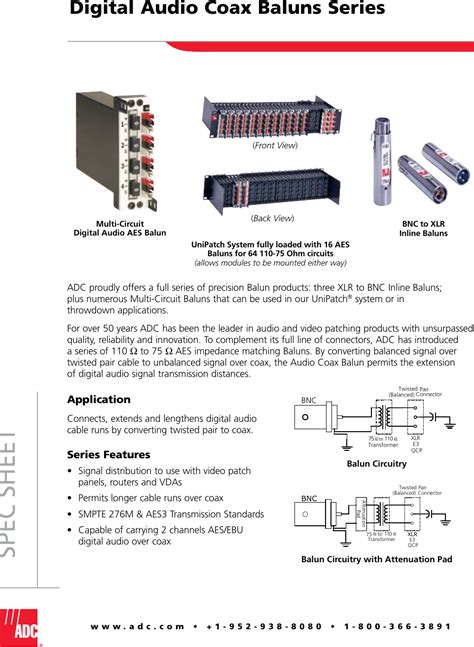Adc Baluns Series Users Manual Digital Audio Coax AE