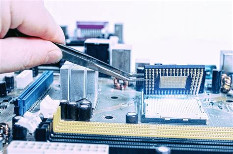 Installing Processor On Motherboard Pcb Stock Photo Image Of Abstract Connection